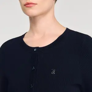 Sandro Fitted Fine Knit Cardigan - Navy Blue