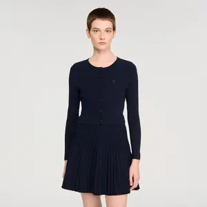 Sandro Fitted Fine Knit Cardigan - Navy Blue