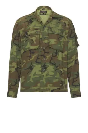 BEAMS Beams Plus Mesh Camo Jacquard Mapping Print Shirt In Camo In Green