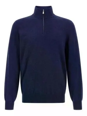 Brunello Cucinelli Turtleneck Half-zip Sweater - Blue