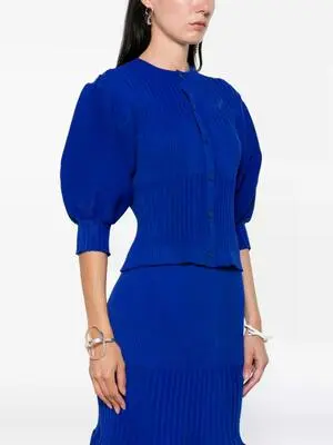 CFCL Fluted Ribbed Puff-sleeve Cardigan - Blue