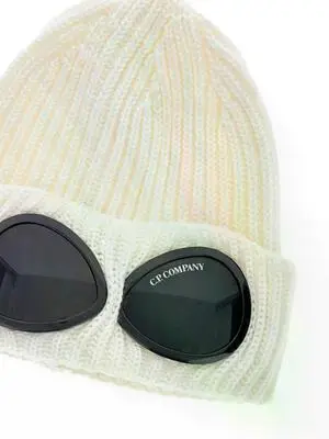 C.P. COMPANY Goggle-detail Ribbed Beanie - Neutrals