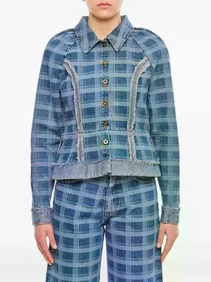 MOLLY GODDARD Checked Denim Jacket - Blue And Green