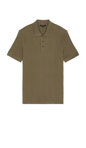 Vince Variegated Textured Polo In Olive