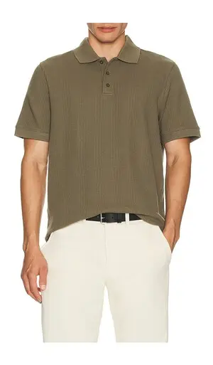 Vince Variegated Textured Polo In Olive