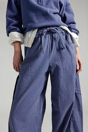 Free People Printed Barrel Pants - Navy Combo