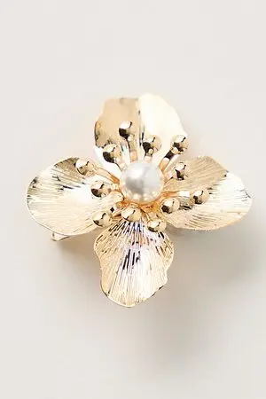 FICCARE Flower And Pearl Hair Clip - Gold