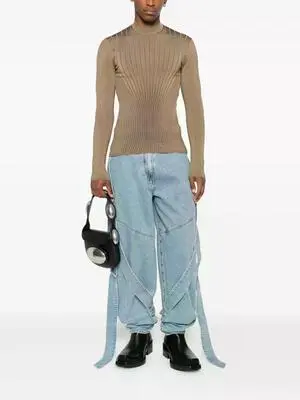 MUGLER Ribbed High-neck Jumper - Neutrals