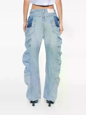 E.L.V. DENIM Ruffled-panel Straight-leg Jeans