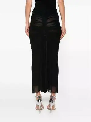 MUGLER Ruched Mesh Midi Skirt - Black