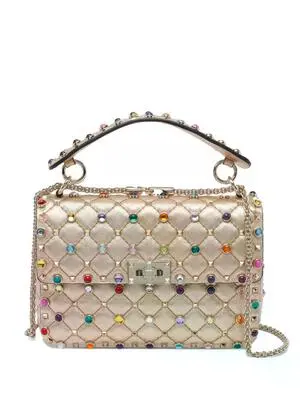 Valentino Garavani Quilted Laminated Leather Rockstud Tote - Gold