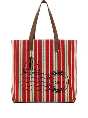 Fendi Striped Tote Bag With Graphic - Red