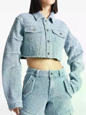 Manière De Voir Catherine Cropped Bouclé Denim Jacket