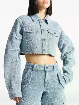 Manière De Voir Maniere De Voir Mid Denim Cropped Bouclé Jacket - Blue