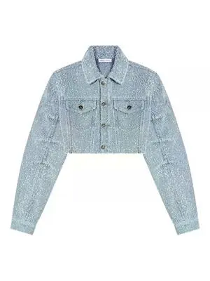 Manière De Voir Cropped Boucle Denim Jacket - Blue
