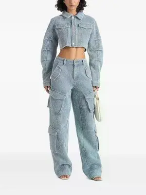 Manière De Voir Catherine Cropped Boucle Denim Jacket - Blue