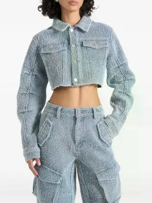 Manière De Voir Catherine Cropped Boucle Denim Jacket - Blue