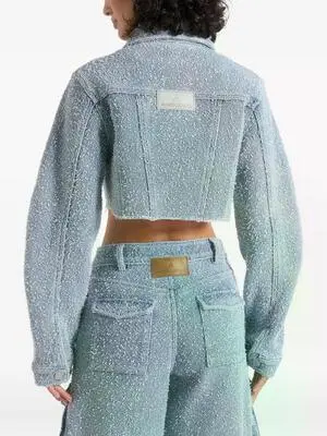 Manière De Voir Catherine Cropped Boucle Denim Jacket - Blue