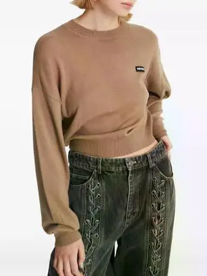 ROTATE BY BIRGER CHRISTENSEN Crew-neck Merino-cashmere Sweater - Brown