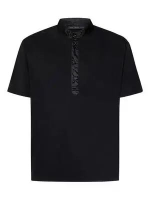 LOW BRAND Band-collar Short-sleeve Polo Shirt - Black