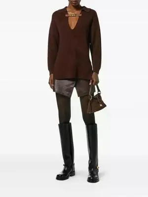 Elisabetta Franchi Buckle-detail Polo-collar Sweater - Brown