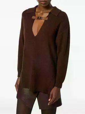 Elisabetta Franchi Buckle-detail Polo-collar Sweater - Brown