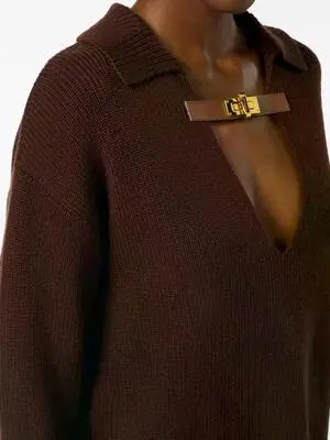Elisabetta Franchi Buckle-detail Polo-collar Sweater - Brown