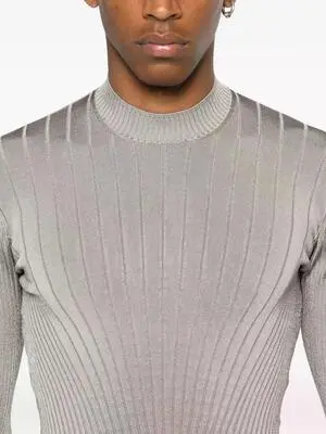 MUGLER Ribbed High-neck Sweater - Grey
