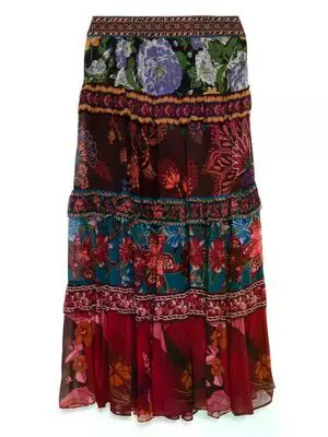 Farm Rio Floral-print Ruffle Skirt - Neutrals