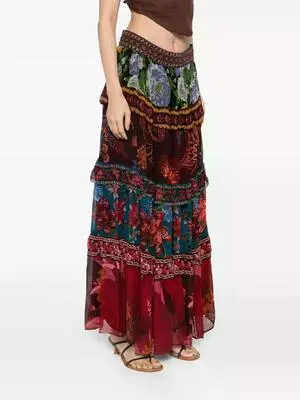 Farm Rio Floral-print Ruffle Skirt - Neutrals