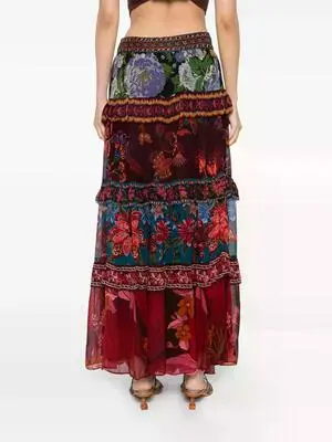Farm Rio Floral-print Ruffle Skirt - Neutrals