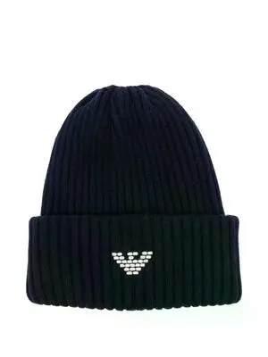 Emporio Armani Logo-embroidered Ribbed Beanie - Blue