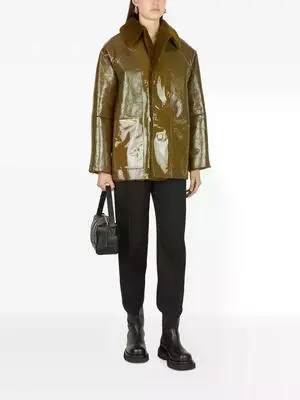 KASSL EDITIONS Patent Leather Shearling-collar Jacket - Green