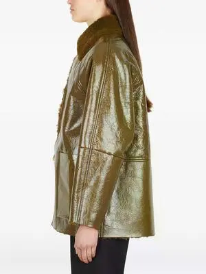 KASSL EDITIONS Patent Leather Shearling-collar Jacket - Green