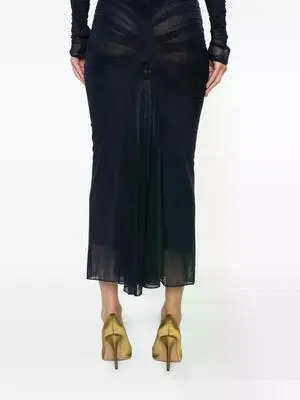 MUGLER Ruched Mesh Midi Skirt - Blue