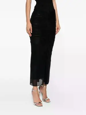 MUGLER Ruched Mesh Midi Skirt