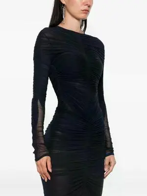 MUGLER Gathered Mesh Bodysuit - Blue