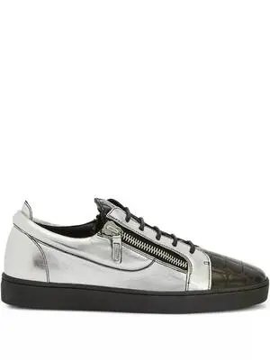 GIUSEPPE ZANOTTI Frankie Metallic Crocodile-effect Sneakers - Grey