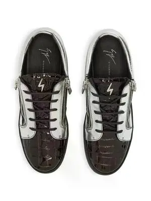 GIUSEPPE ZANOTTI Frankie Metallic Crocodile-effect Sneakers - Grey