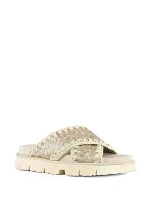 Mou Criss-cross Platform Sandals - Neutrals