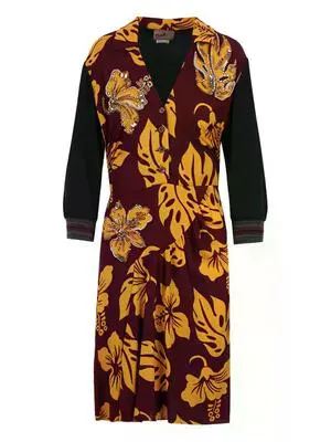 Prada Floral-print Gathered-panel Midi Dress