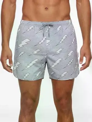 Neil Barrett Rain Bolts-print Swim Shorts - Grey
