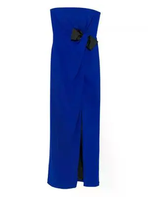 TARIK EDIZ Natalie Bow-detail Strapless Midi Dress - Blue