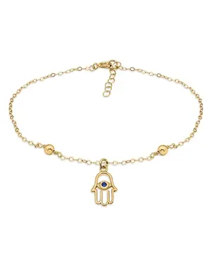 Aqua 18k Over Sterling Silver Hamsa Hand Anklet - Gold