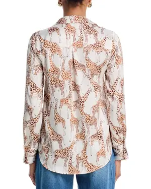 Aqua Giraffe Print Satin Shirt