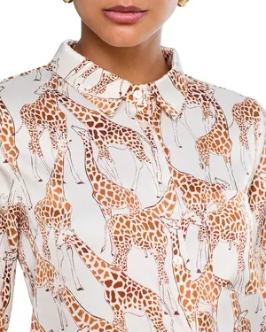 Aqua Giraffe Print Satin Shirt