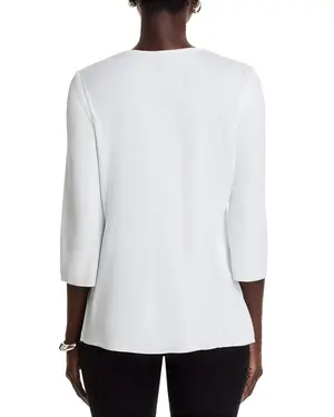 Misook Jewel Neck 3/4 Sleeve Top - White