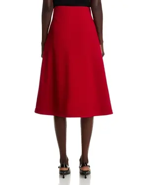 Misook A-line Skirt With Slit Front - Scarlet Red