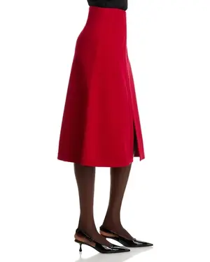 Misook A-line Skirt With Slit Front - Scarlet Red