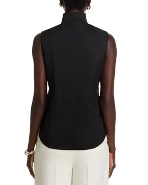 Misook Sleeveless Mandarin Collar Shirt - Black